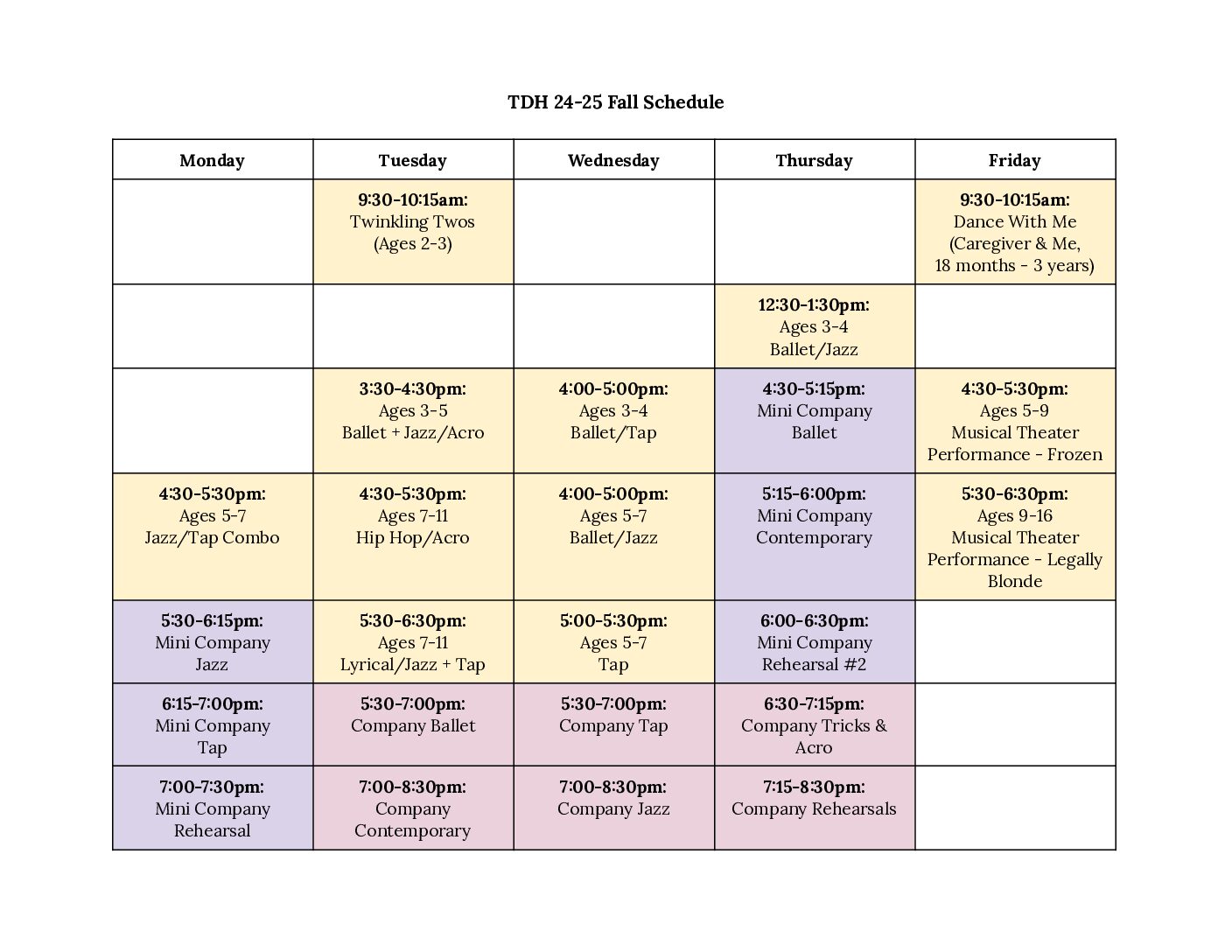 Class Schedule - The Dance House